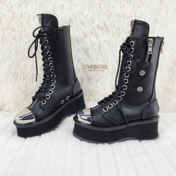 Demonia | Shoes | Gravedigger Unisex Chrome Toe Cap Platform Combat ...
